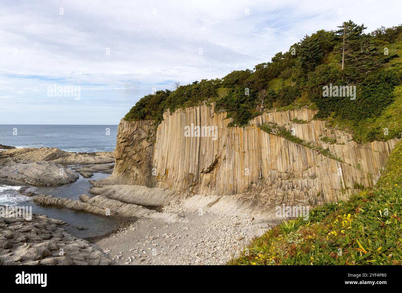 Rocks of Stolbchaty. landscape with columnar basalt lavas rocks forming ...