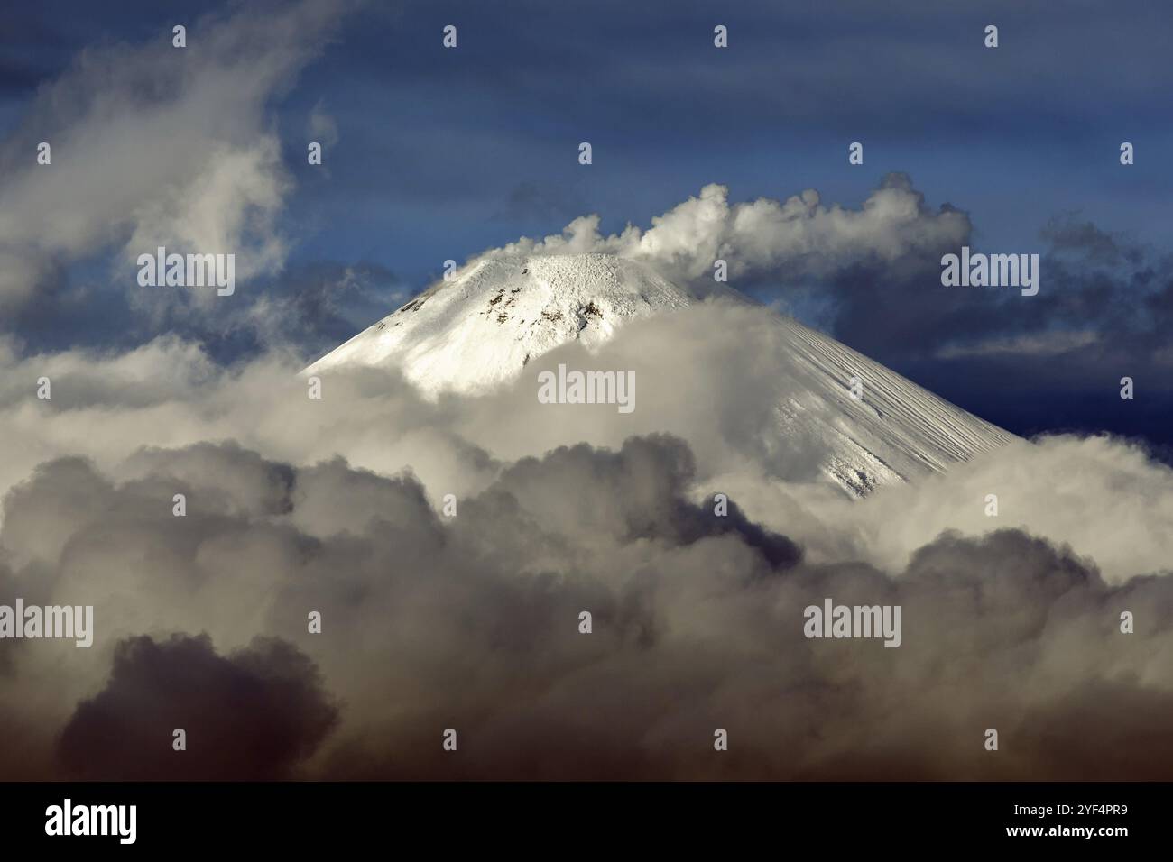 Volcanic landscape of Kamchatka Peninsula: top of cone of active Avacha ...