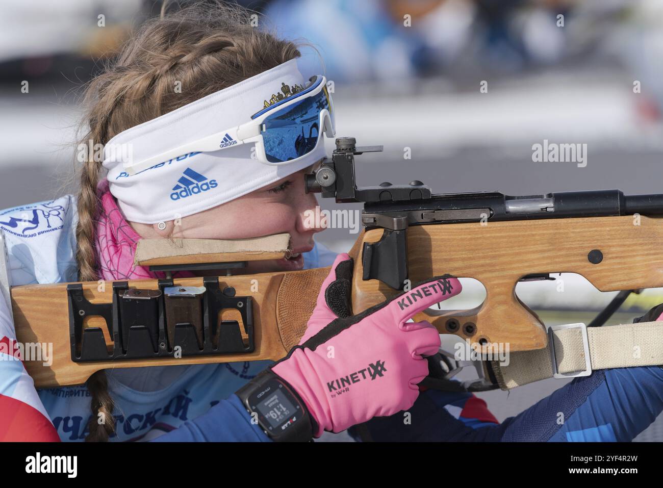 Saint Petersburg biathlete Shishkina Vlada in shooting range ...