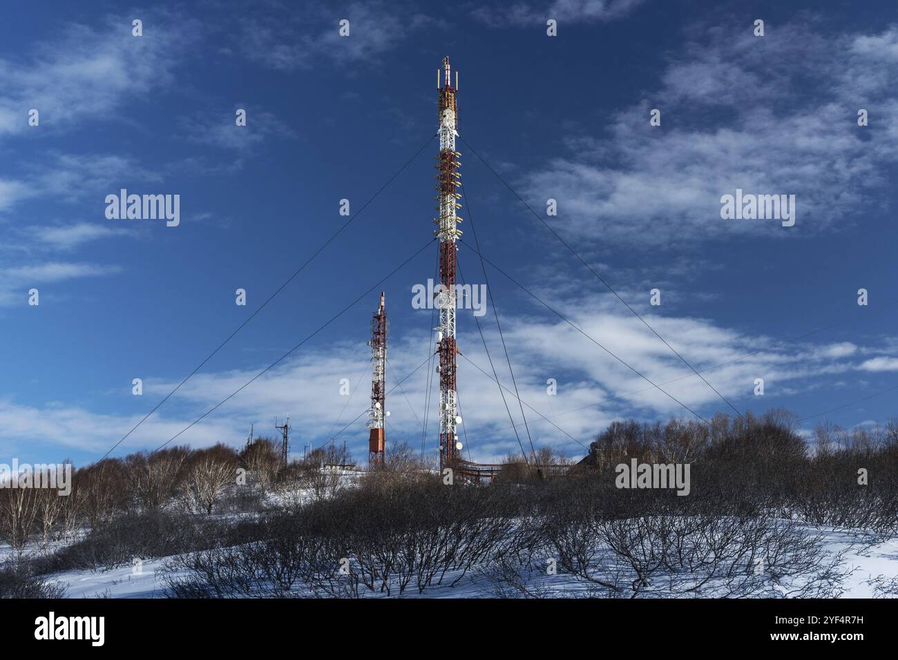 Communications tower with antennas wireless communication channels such mobile phone tower ...