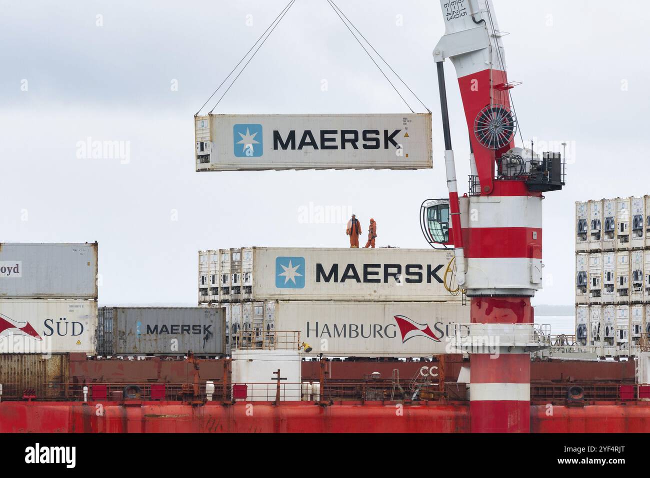 Crane unloading Russian container ship Sevmorput, nuclear-powered ...