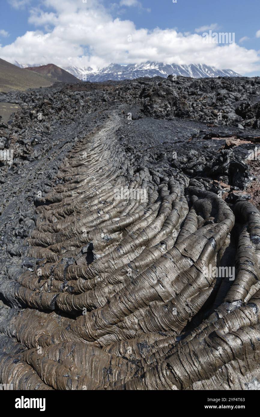 Volcanic landscape of Kamchatka: view of lava field volcanic eruption ...