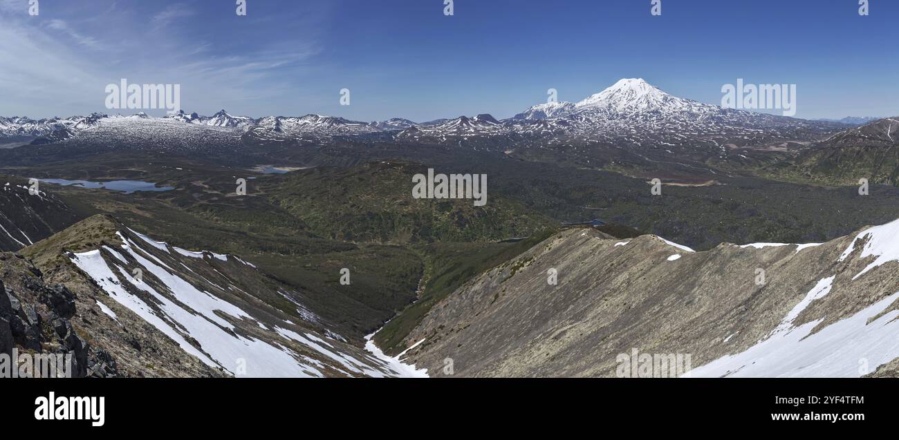 Panorama beautiful spring mountain (volcanic) landscape of Kamchatka ...