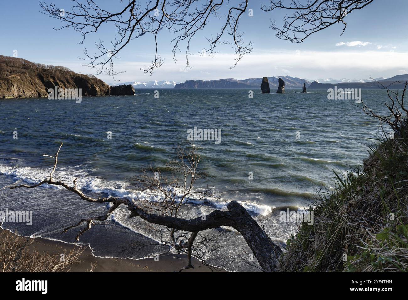 Beautiful Kamchatka Peninsula seascape: view of rocky islands in sea ...