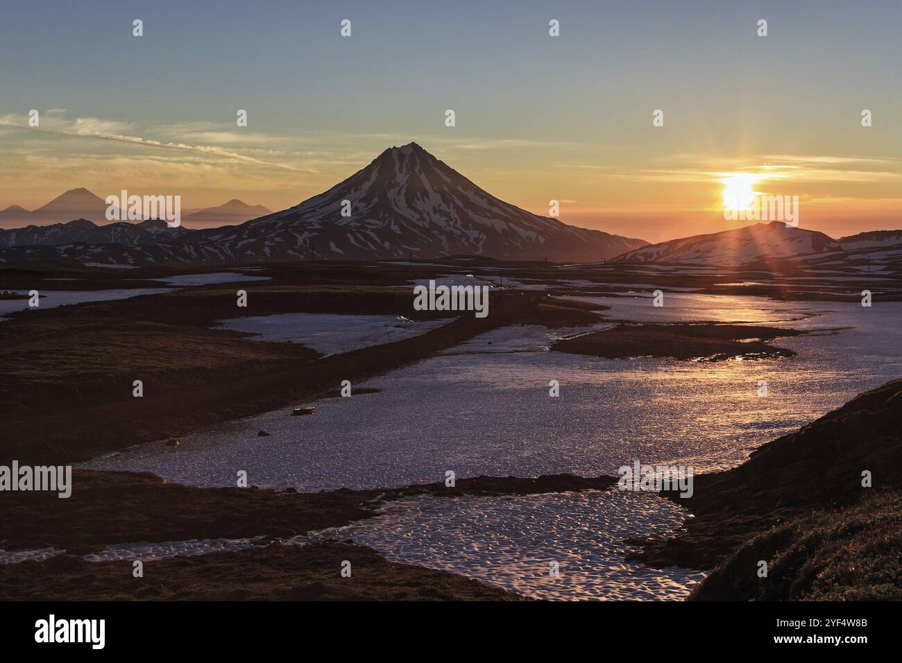 Beautiful volcanic landscape of Kamchatka Peninsula: sunrise over ...
