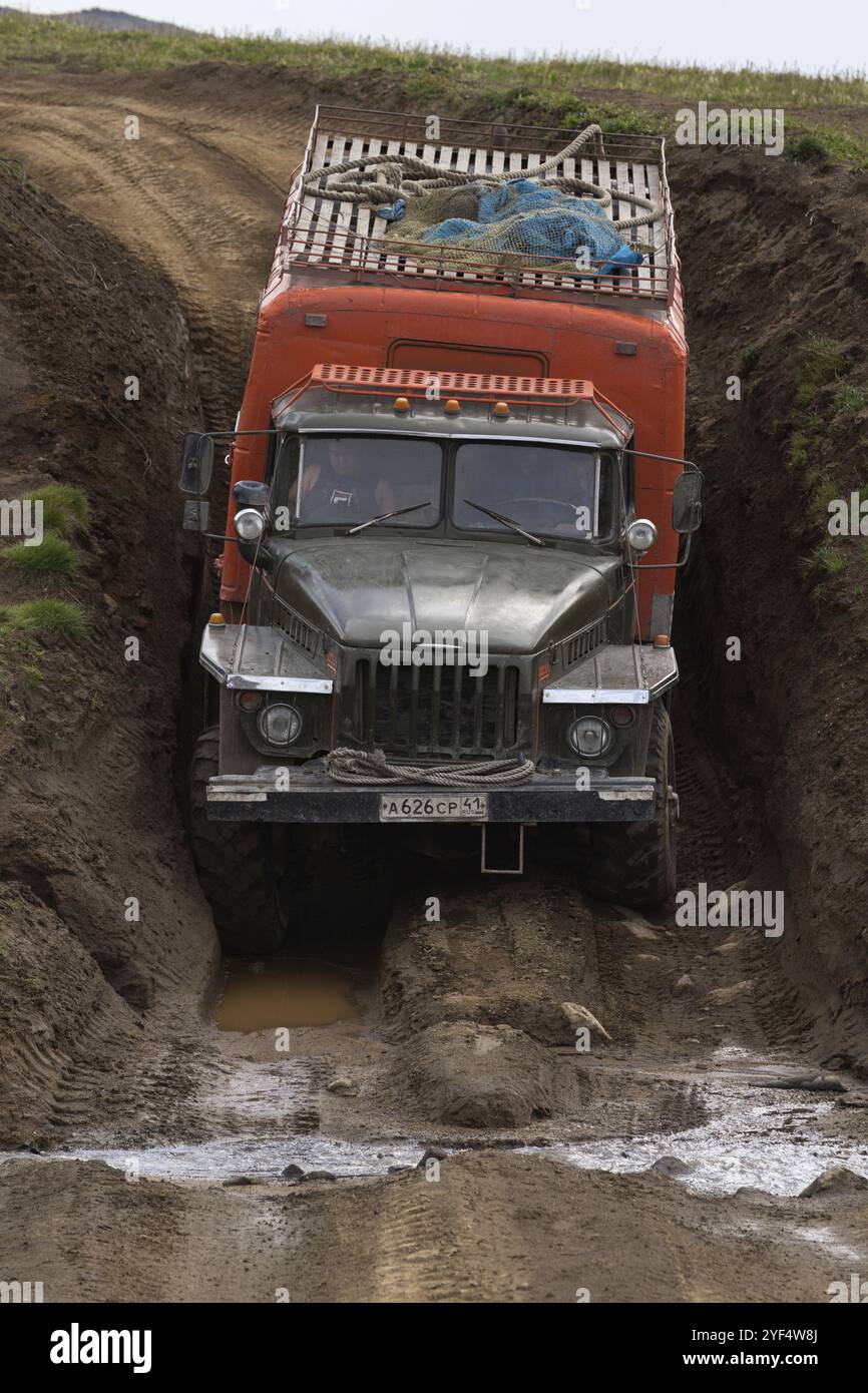 Russian off-road extreme expedition truck Ural driving on impassable ...