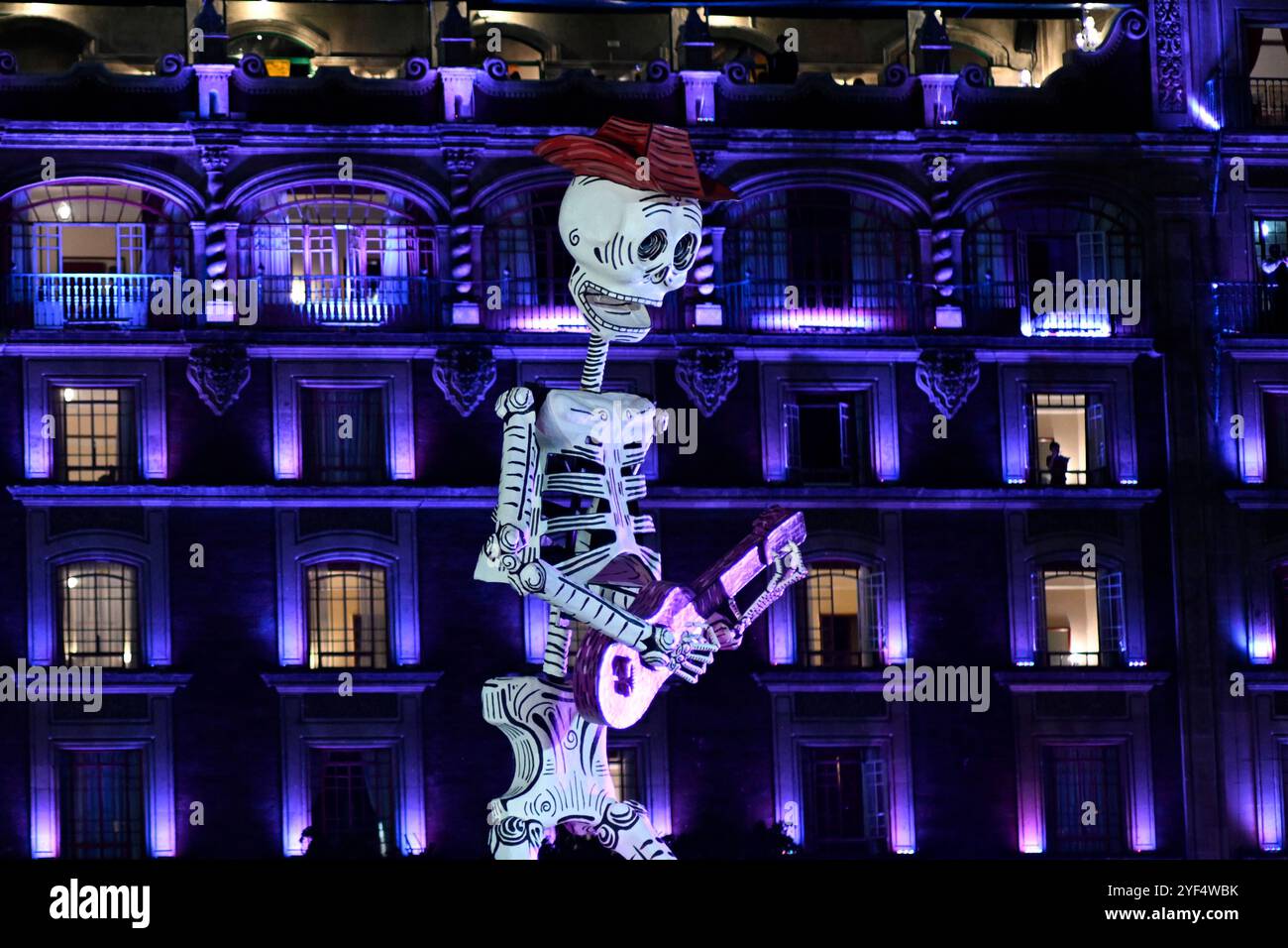 Mexico City, Mexico. 2nd Nov, 2024. A giant skeleton sculpture is ...