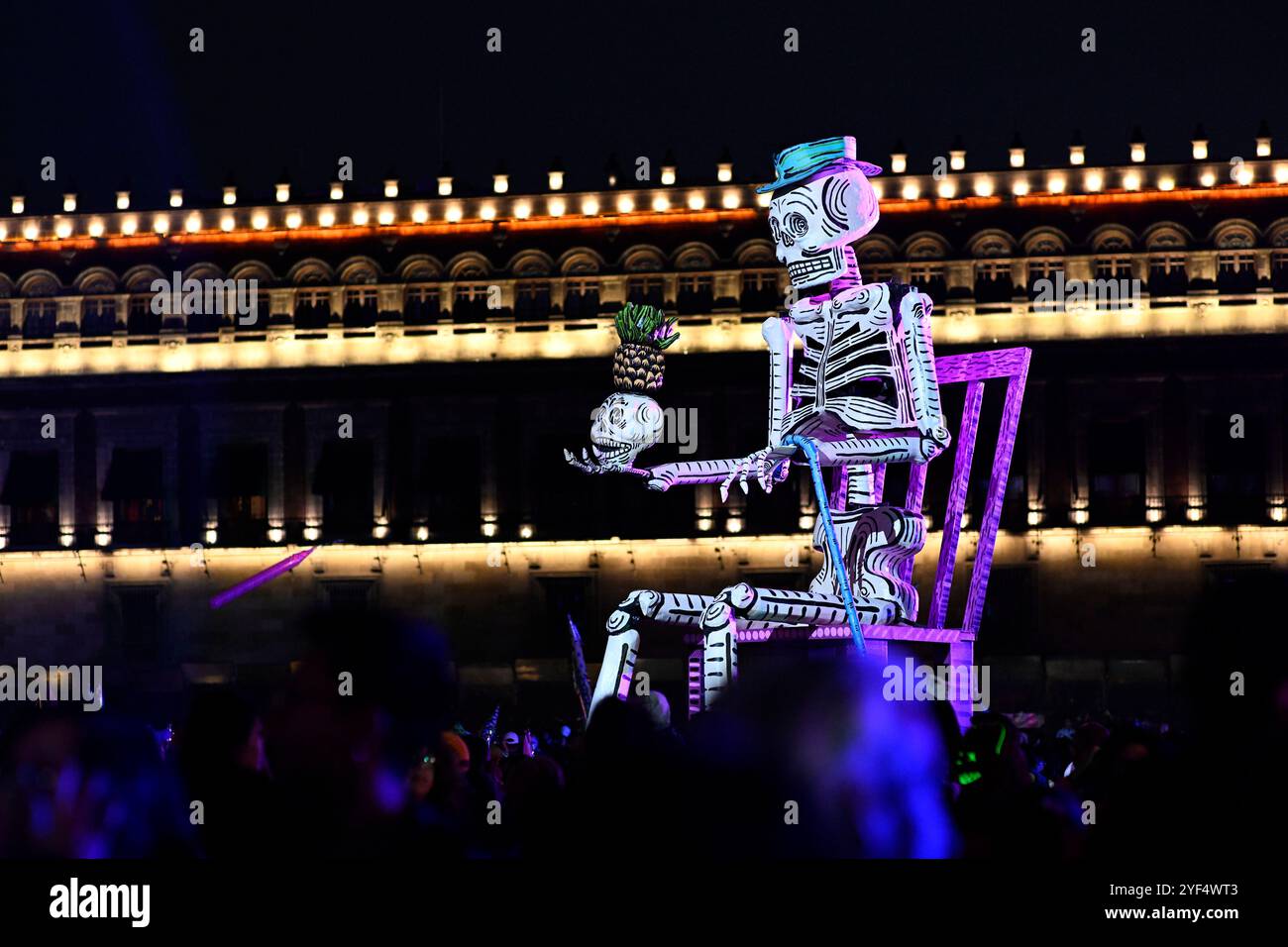 Mexico City, Mexico. 2nd Nov, 2024. A giant skeleton sculpture is ...