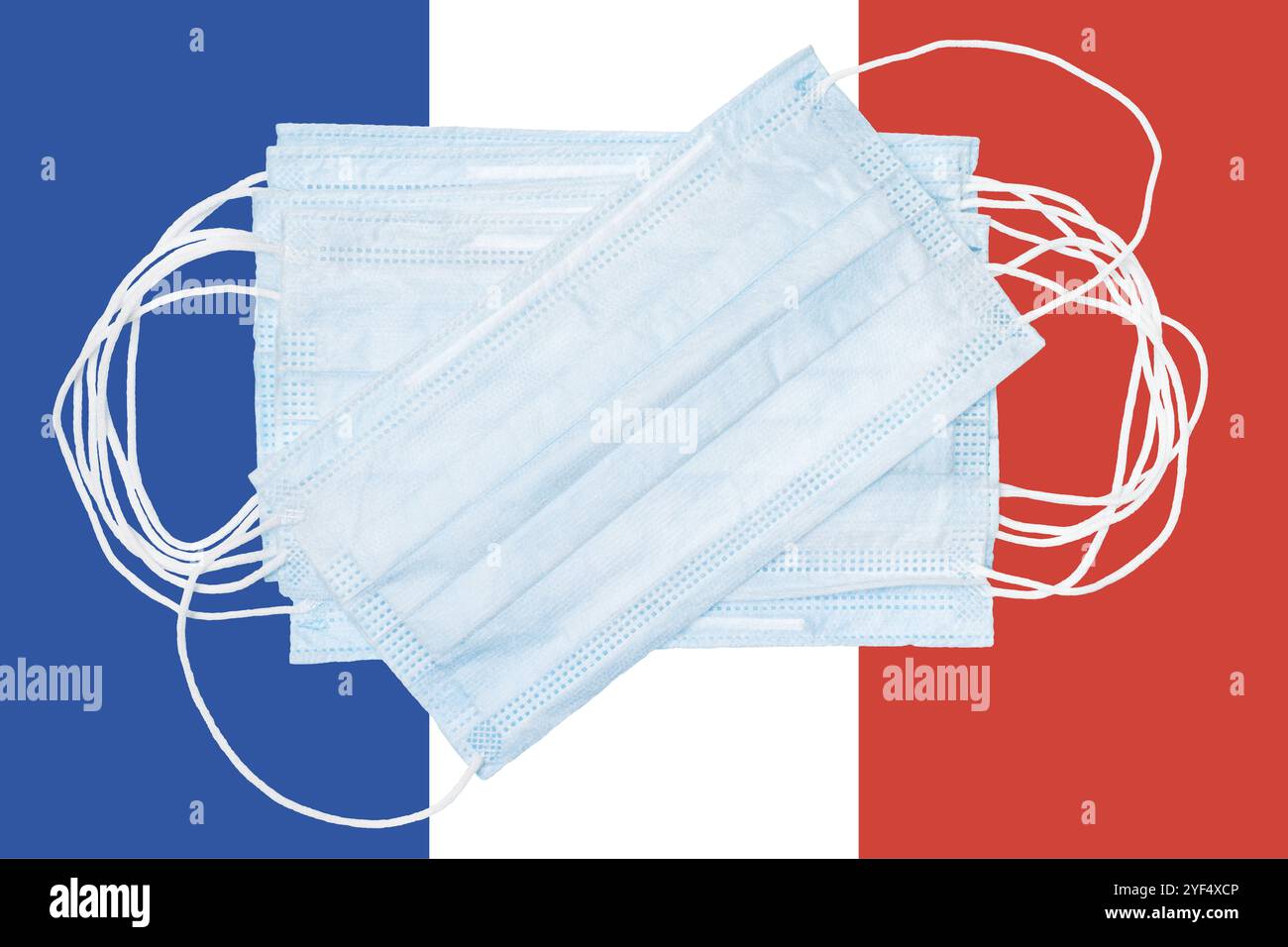 Group protective medical surgical face masks on background colors flag ...