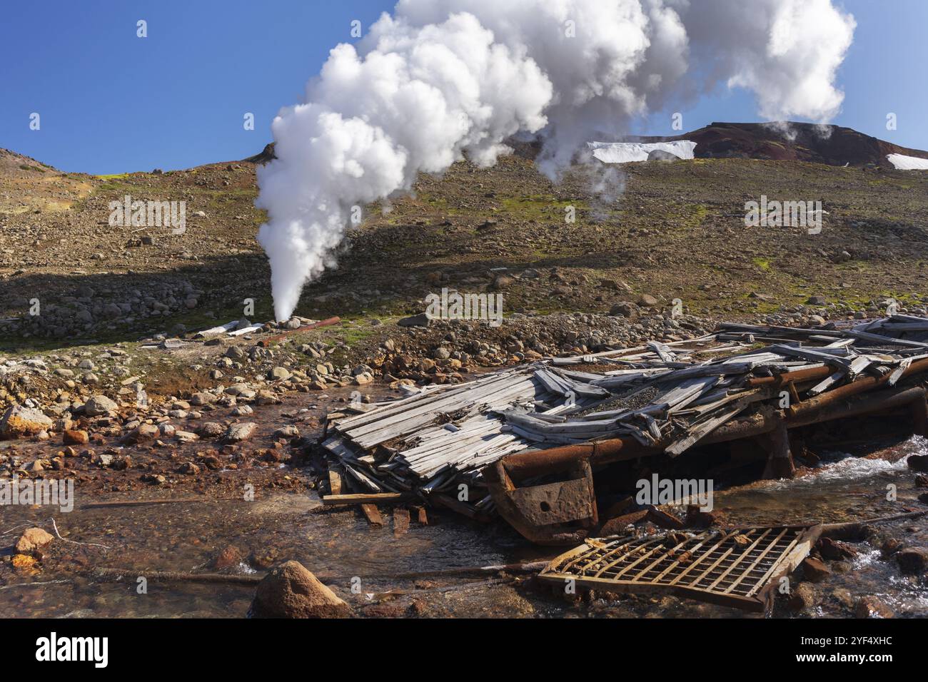 Emission of natural mineral thermal water, steam (steam-water mixture ...