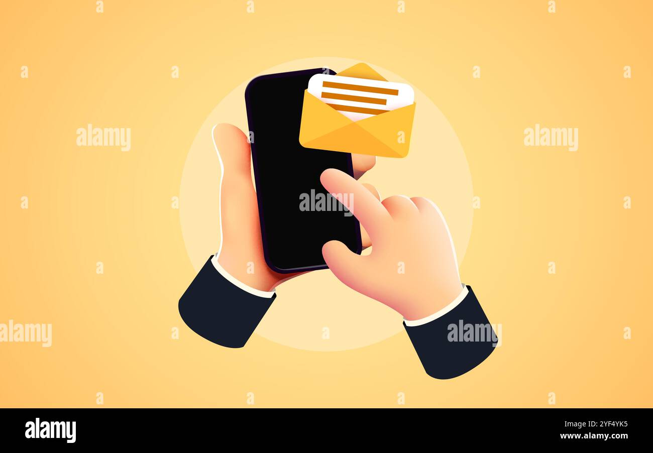 Hand holding mobile smart phone with mail app. Mail service concept ...