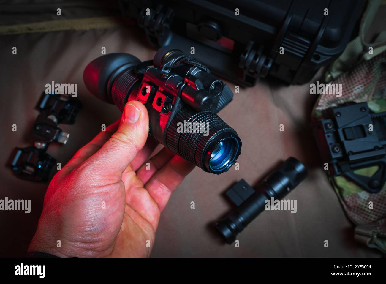 Military Night Vision Monocular in a man's hand, close-up photo Stock ...