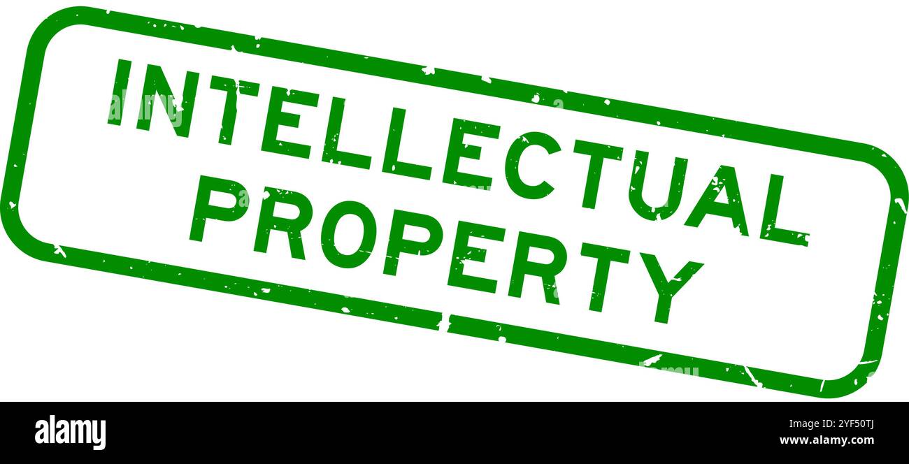 Grunge green intellectual property word square rubber seal stamp on white background Stock ...