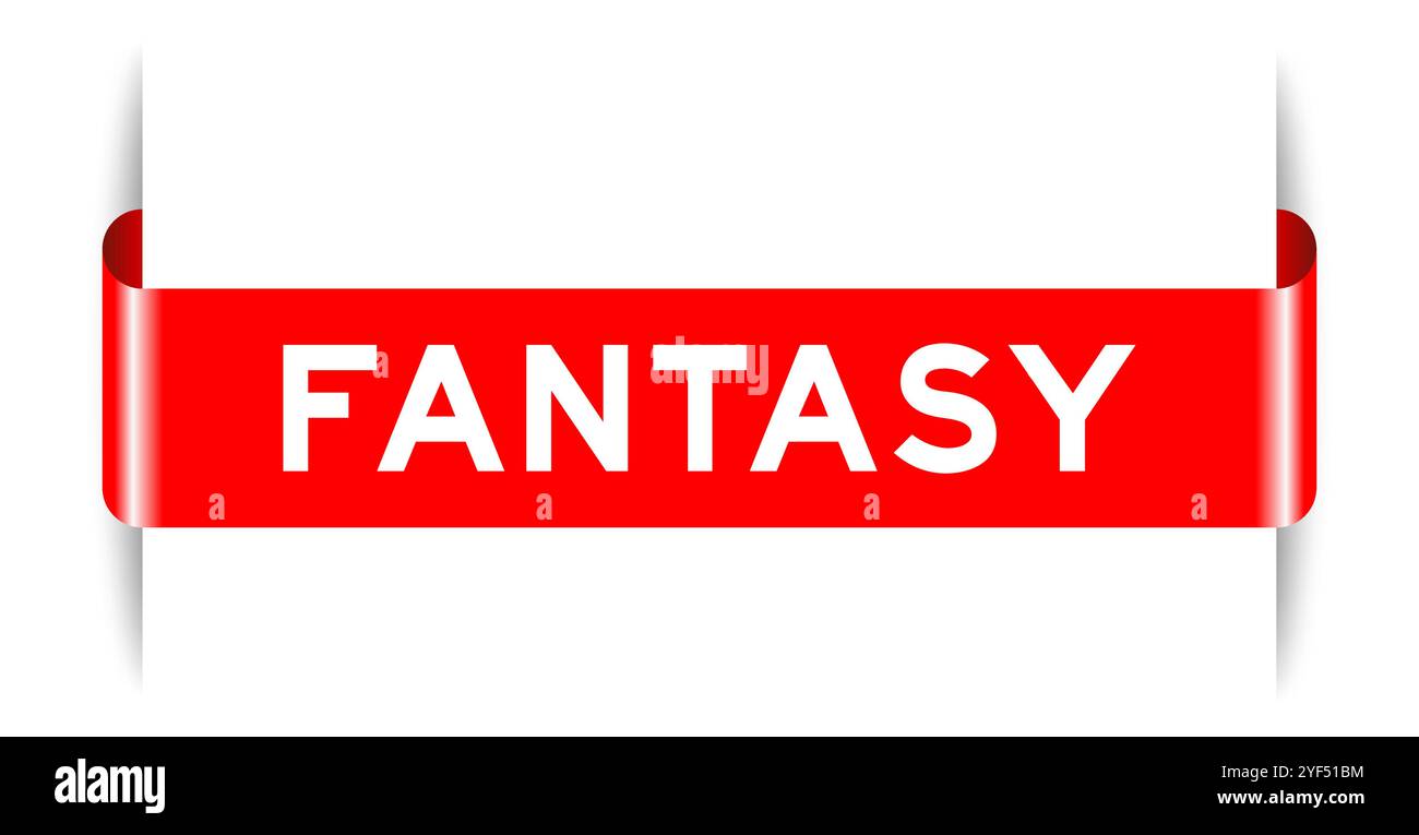 Red color inserted label banner with word fantasy on white background ...