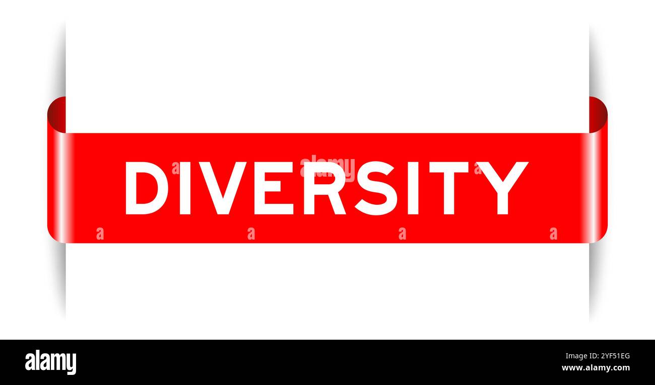 Red color inserted label banner with word diversity on white background ...