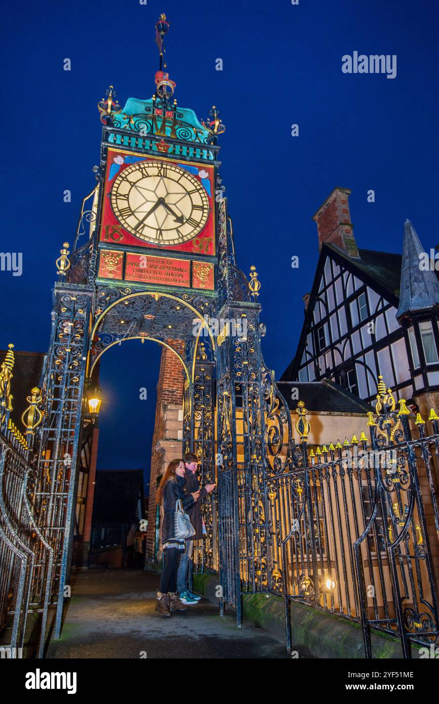 The Eastgate clock on the roman walls of Chester Stock Photo - Alamy