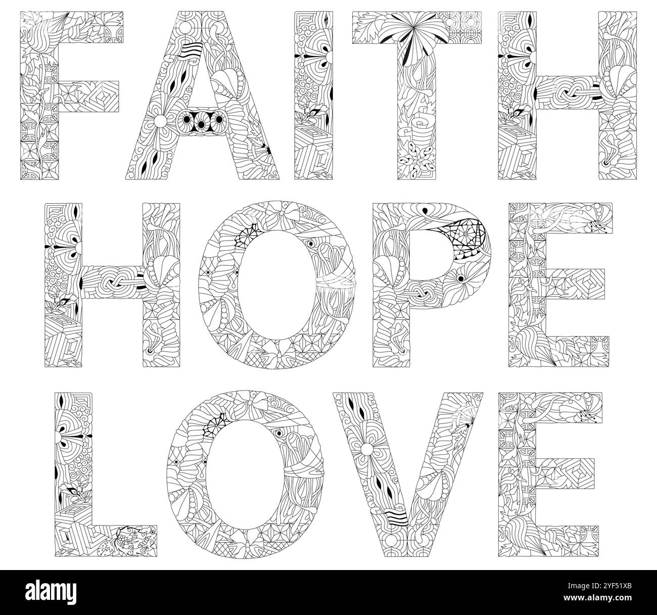 Hand-painted art design. Hand drawn illustration words FAITH HOPE, LOVE ...