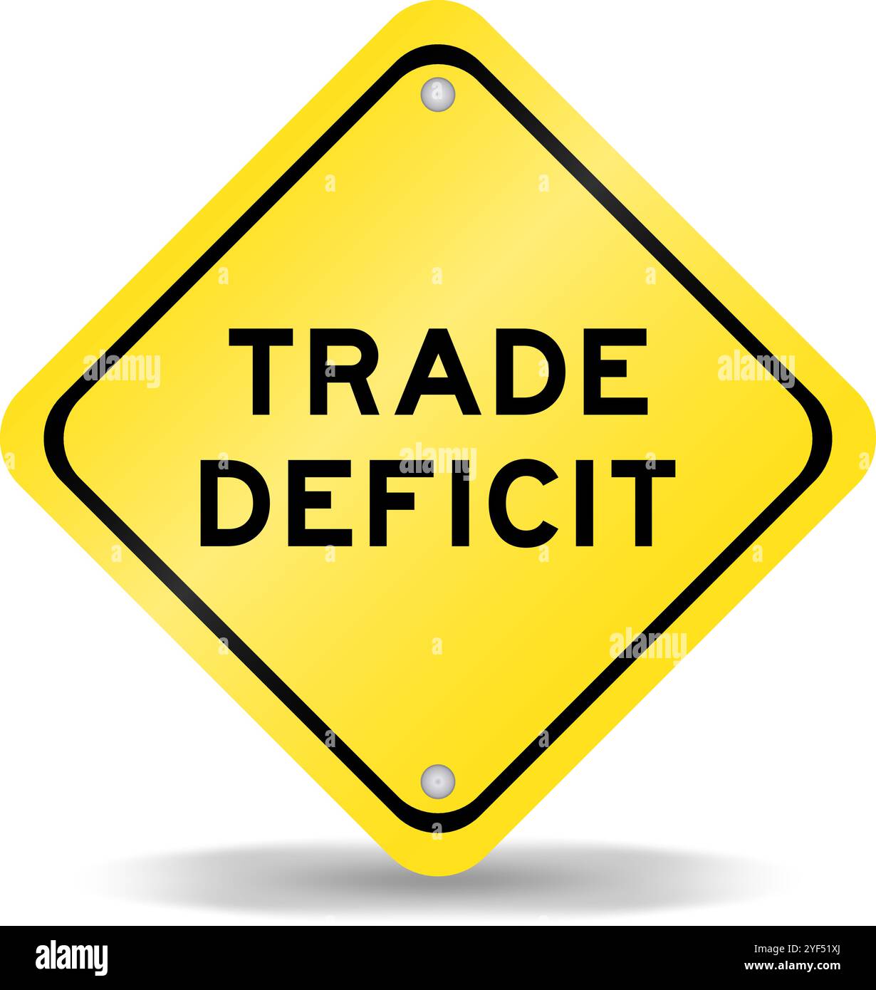 Yellow color transportation sign with word trade deficit on white ...