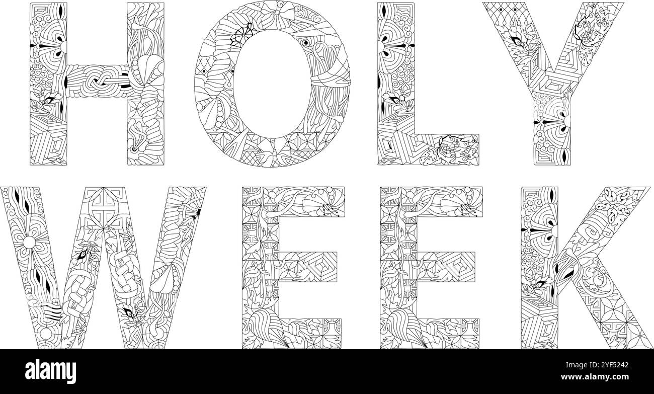 Hand-painted art design. Hand drawn illustration words HOLY WEEK for ...