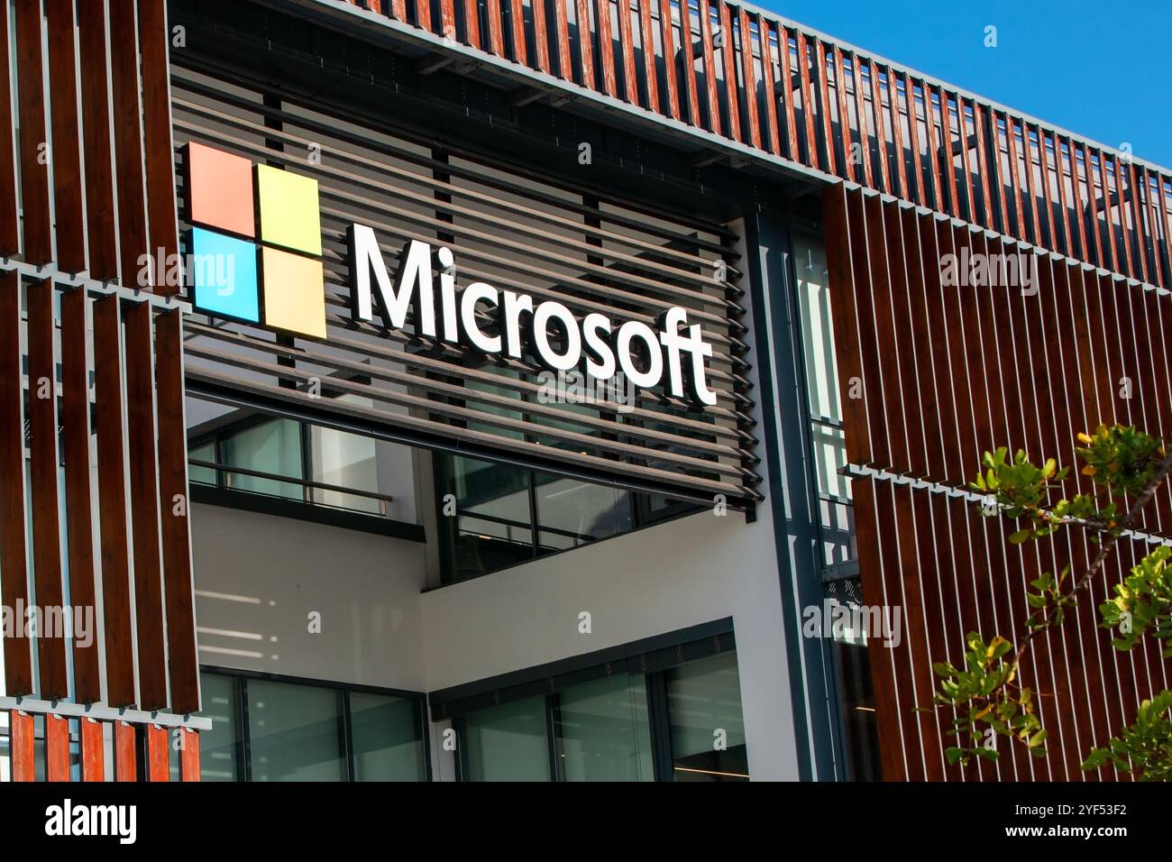 Microsoft logo and text sign of Microsoft office building, Lisbon ...