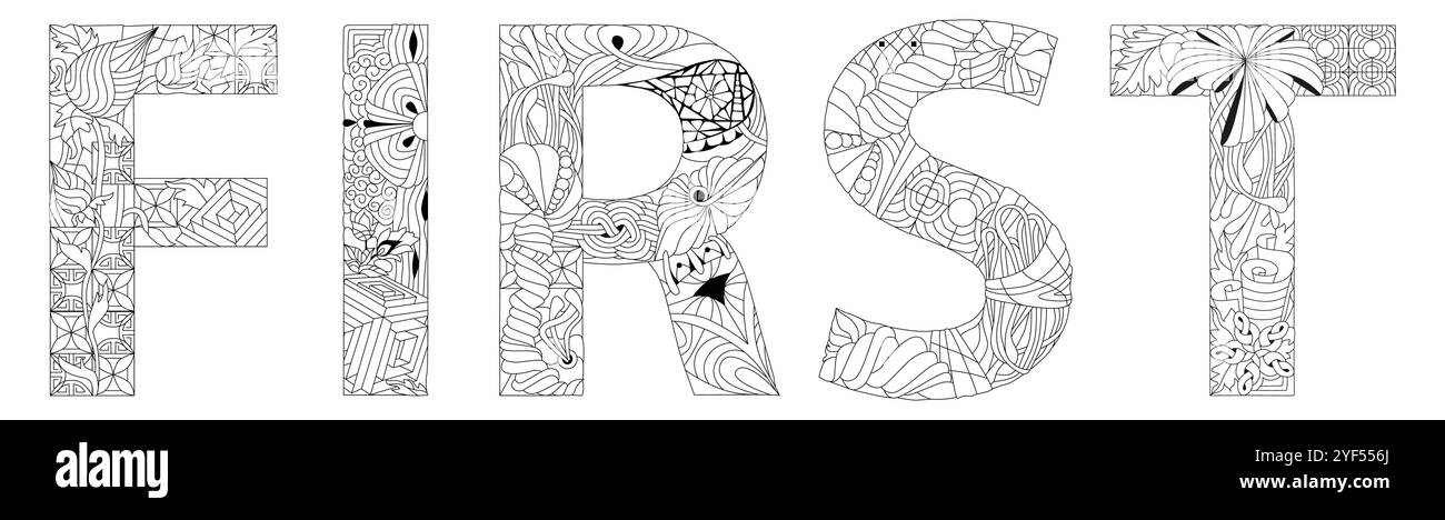 Hand-painted art design. Hand drawn illustration word FIRST for ...