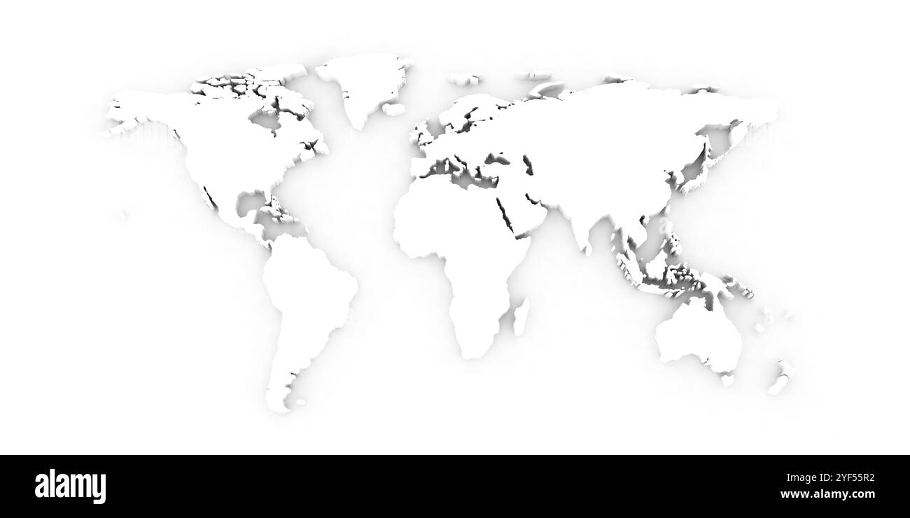 World map white extruded 3d render Stock Photo - Alamy