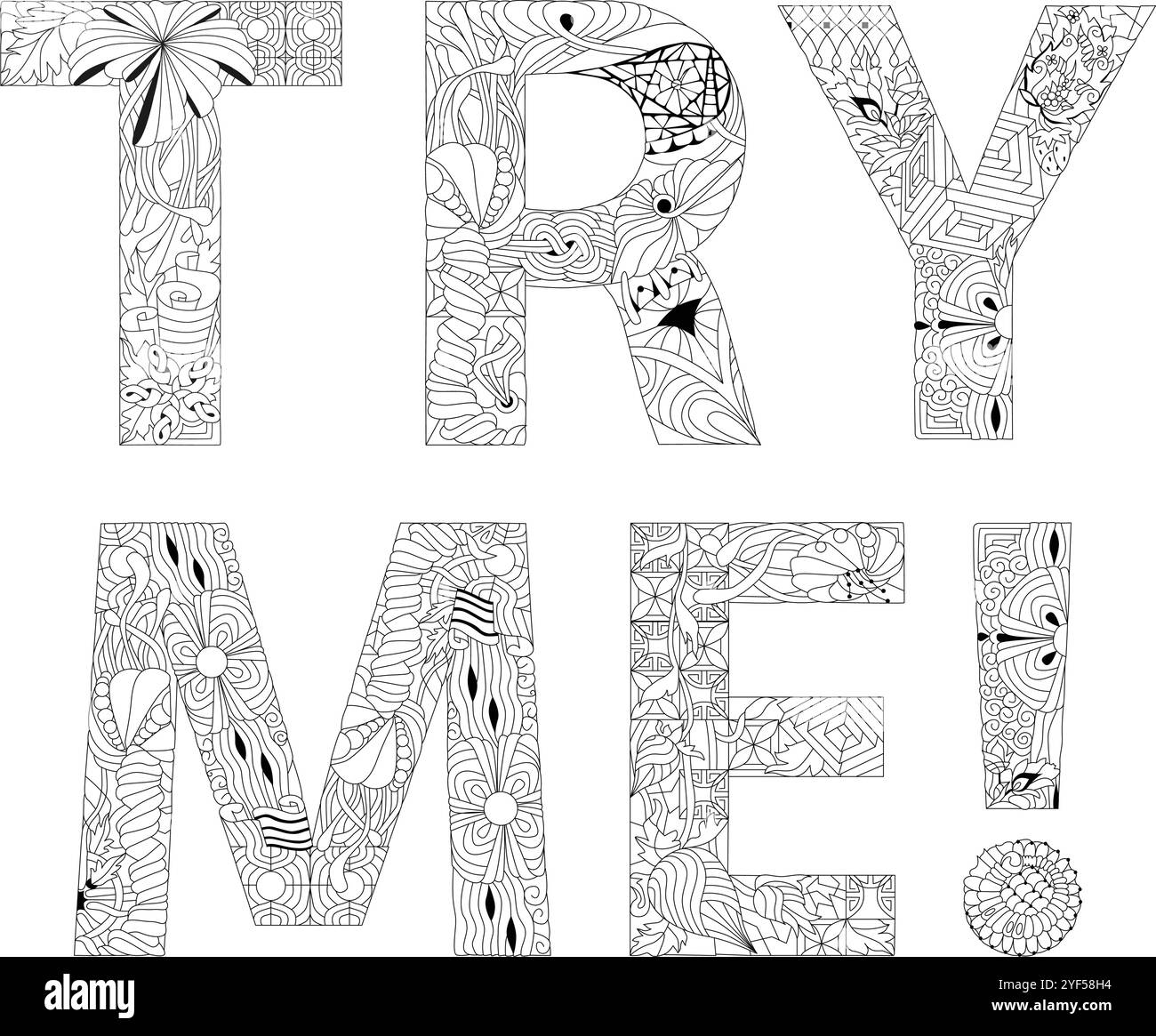 Hand-painted art design. Illustration words TRY ME for coloring, for t ...