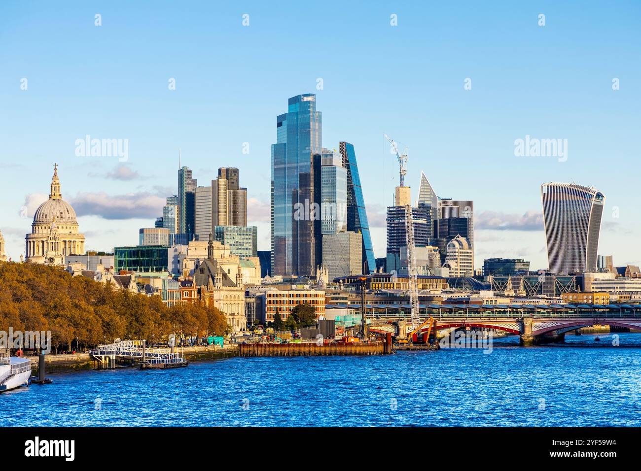 City of London skyscrapers, St Pauls Cathedral and Crown Pier on the ...