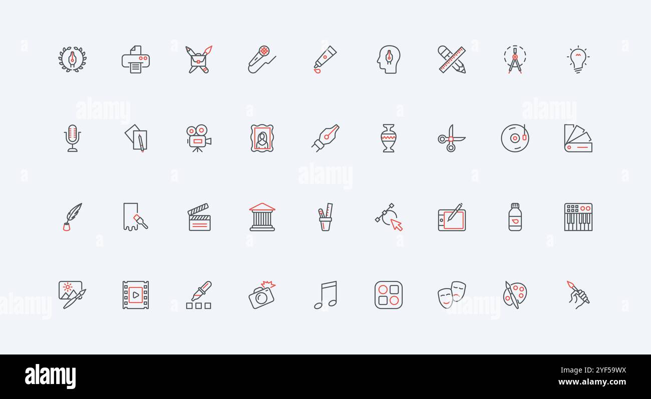 Digital art project, graphic design and music, artwork and tools line ...