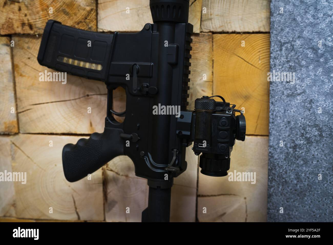 American rifle m4 with thermal imaging sight at a shooting range, close ...