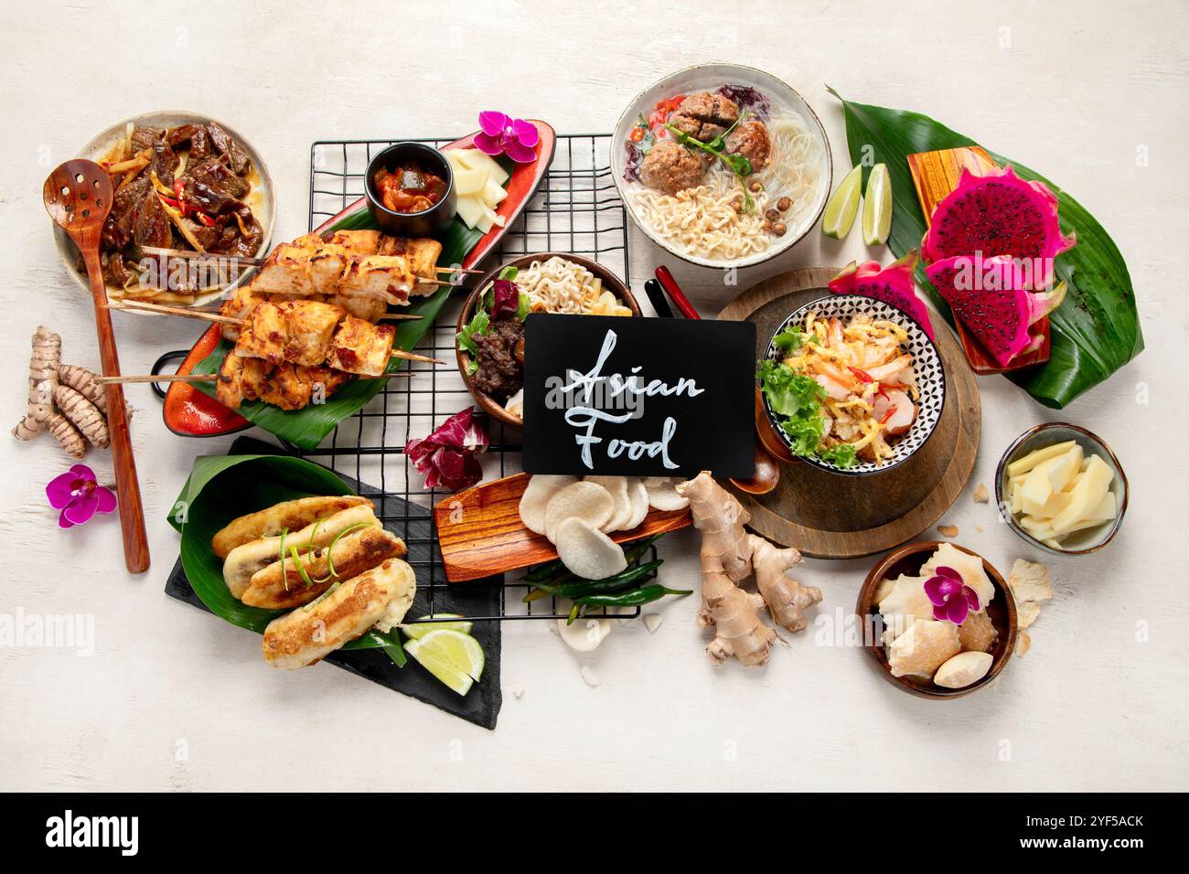 Assorted indonesian food set- nasi goreng, Rendang Pork, satay, bakso ...