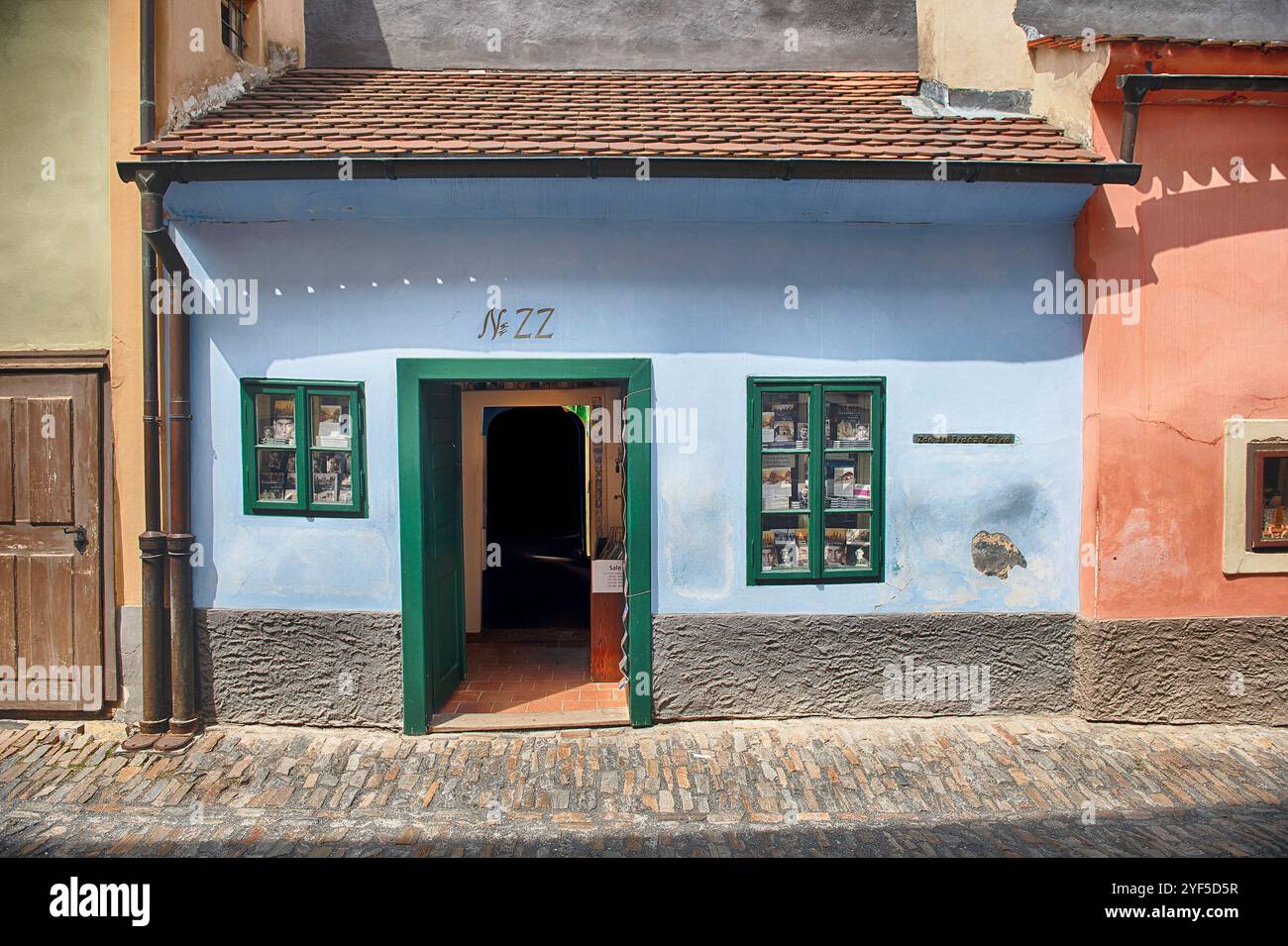 PRAGUE - MAY 11, 2024: Golden Lane showing a small blue house where ...