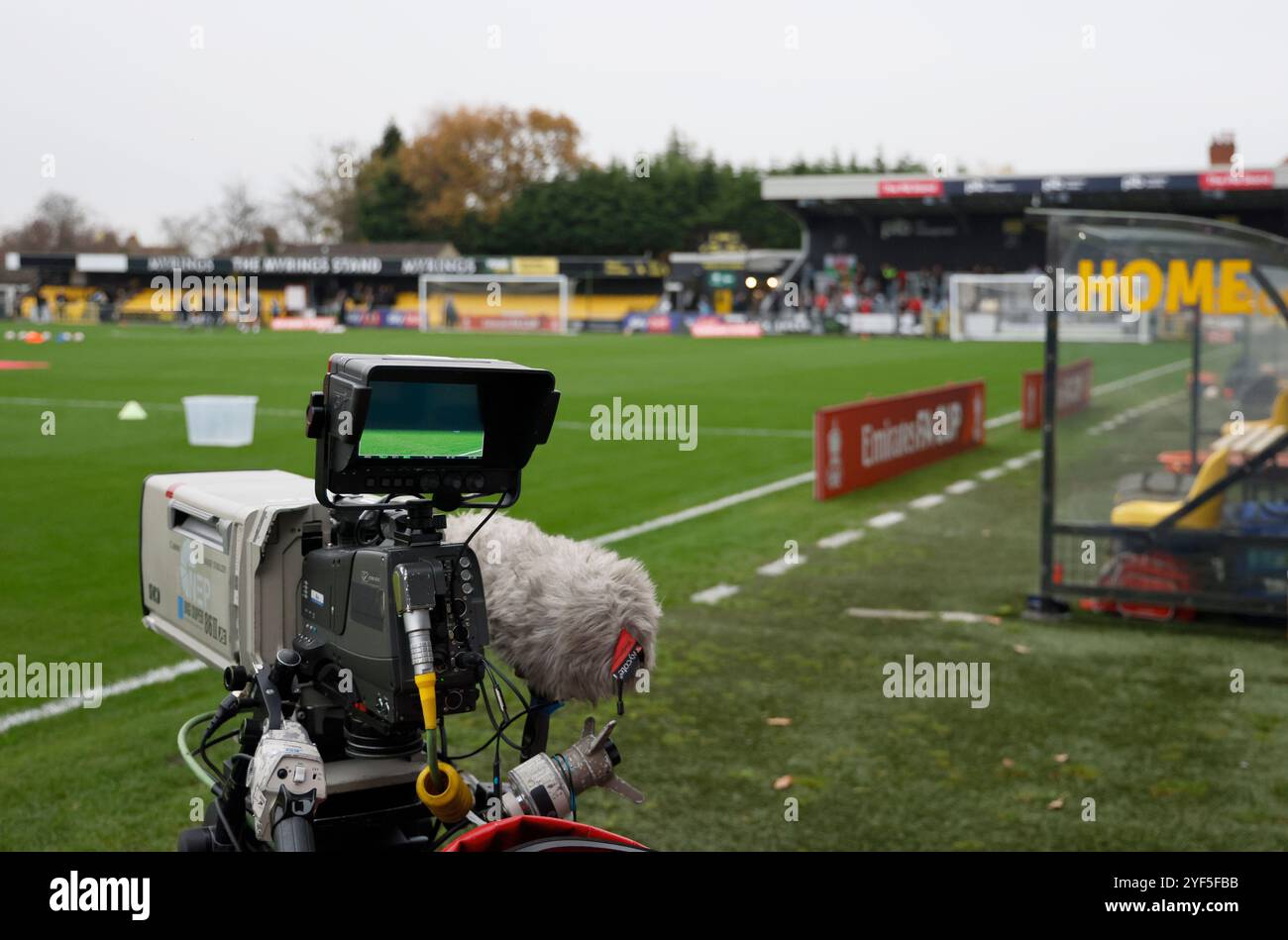 A view of a television camera pitch side ahead of the Emirates FA Cup ...