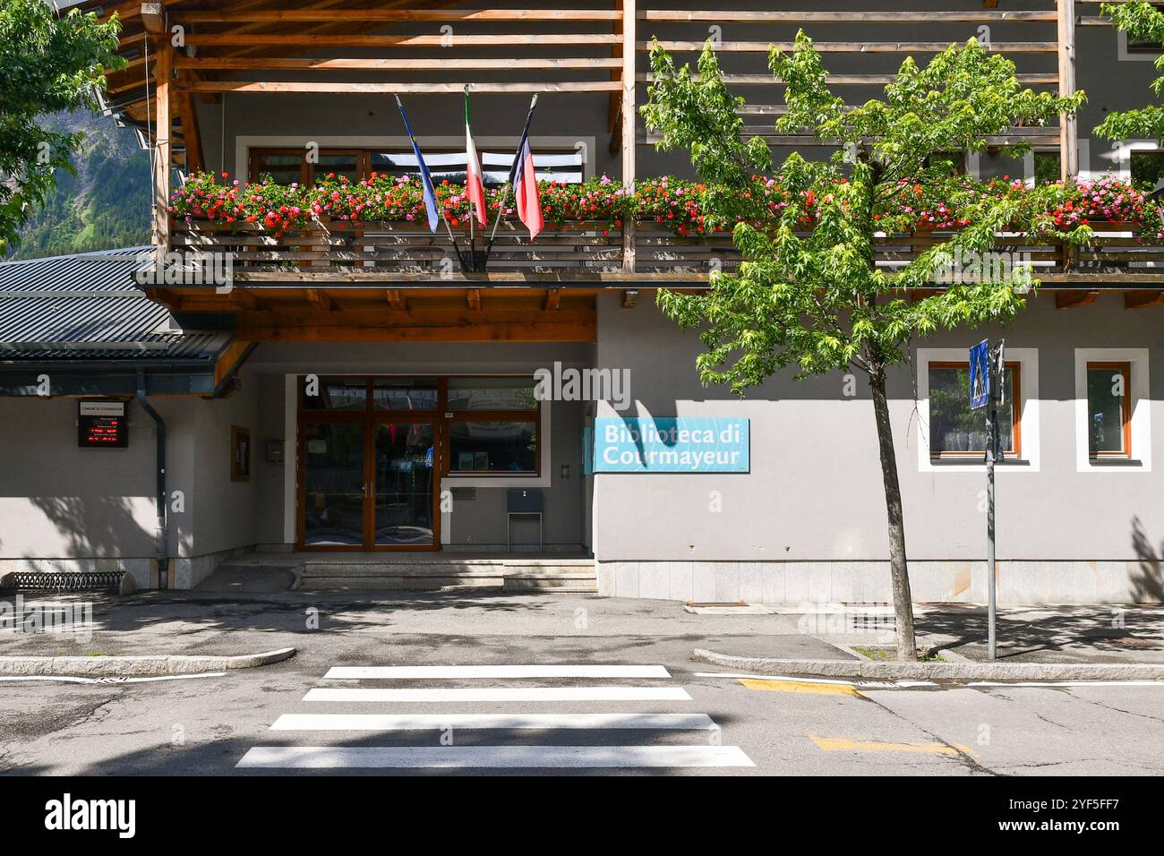Exterior of the municipal library of the Alpine town at the foot of ...