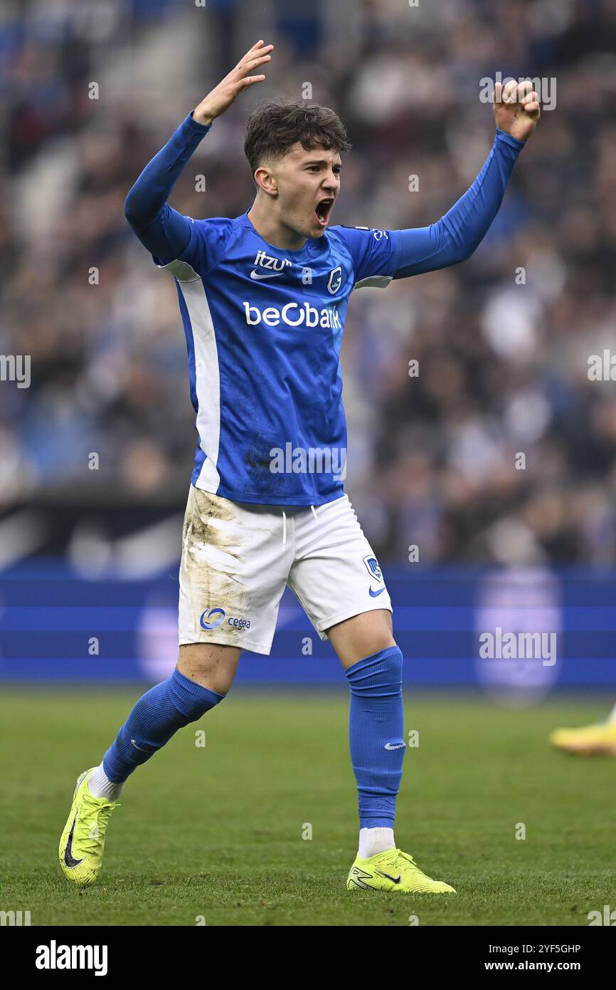 Genk, Belgium. 03rd Nov, 2024. Genk's Konstantinos Karetsas celebrates ...