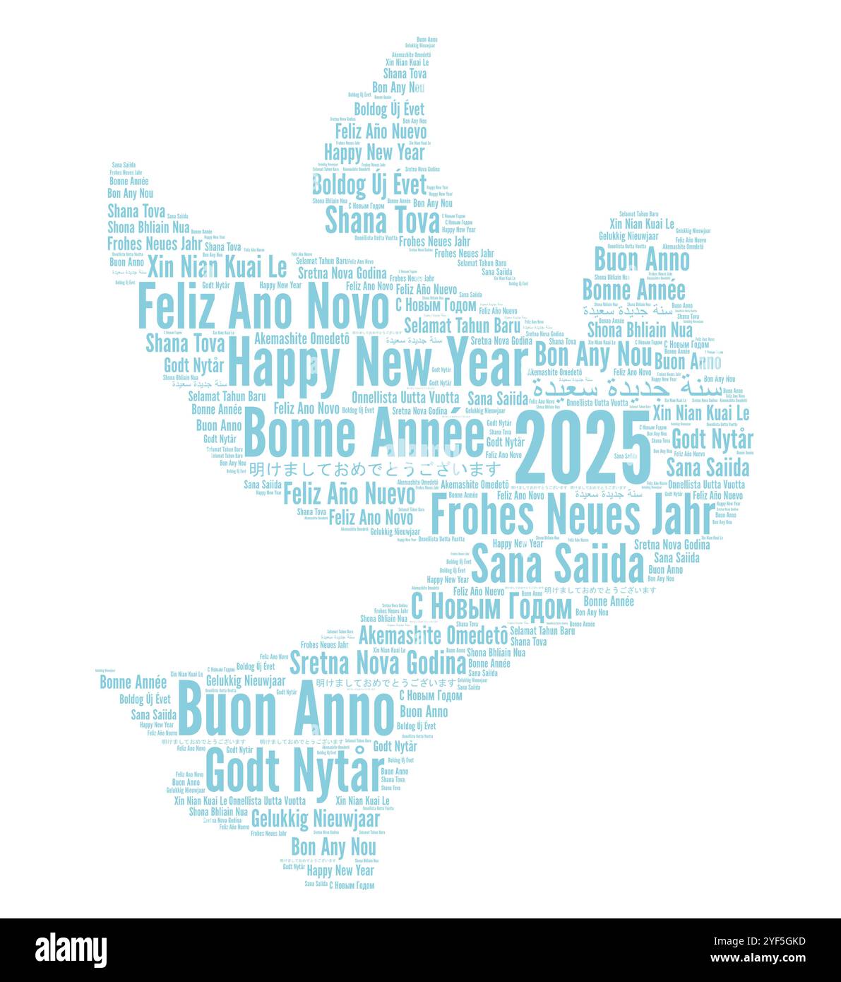 Happy New Year 2025 word cloud in different languages Stock Photo - Alamy