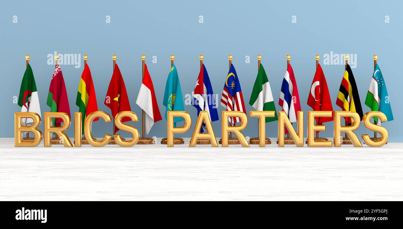 Set flags partners BRICS. 3D illustration Stock Photo - Alamy