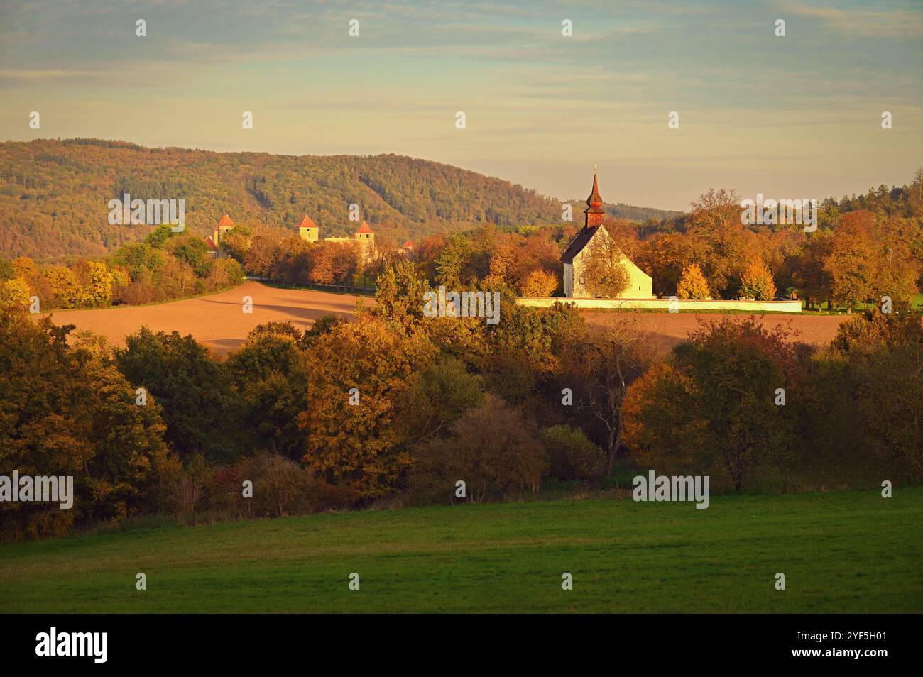 Beautiful autumn landscape with old Chapel of the Mother of God in ...