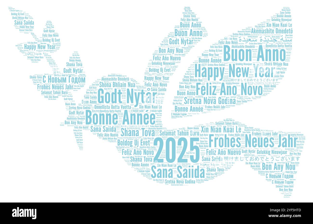 Happy New Year 2025 word cloud in different languages Stock Photo - Alamy