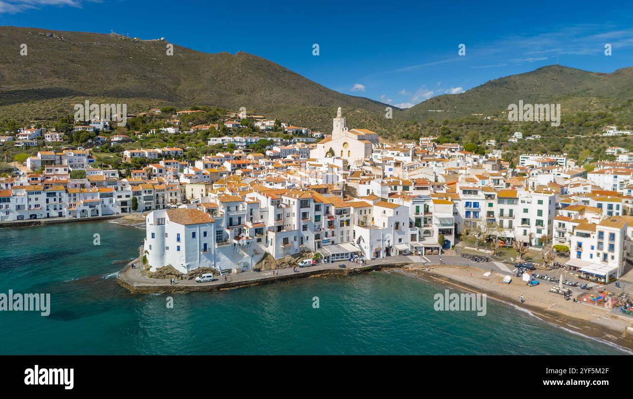 Aerial view of picturesque town of Cadaques on the Costa Brava ...