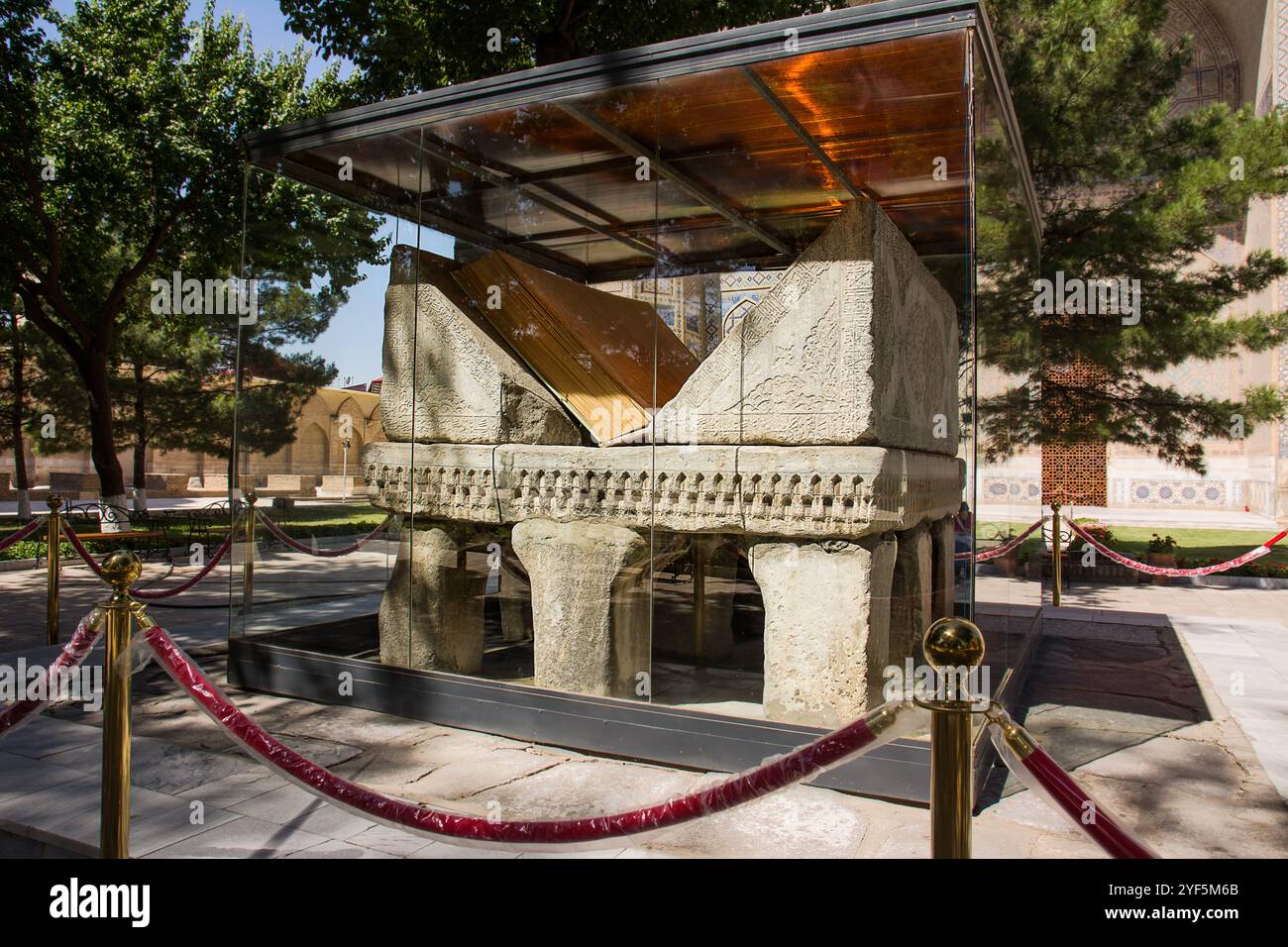 Samarkand, Uzbekistan - 06 July 2024: Ancient stone lectern for the ...