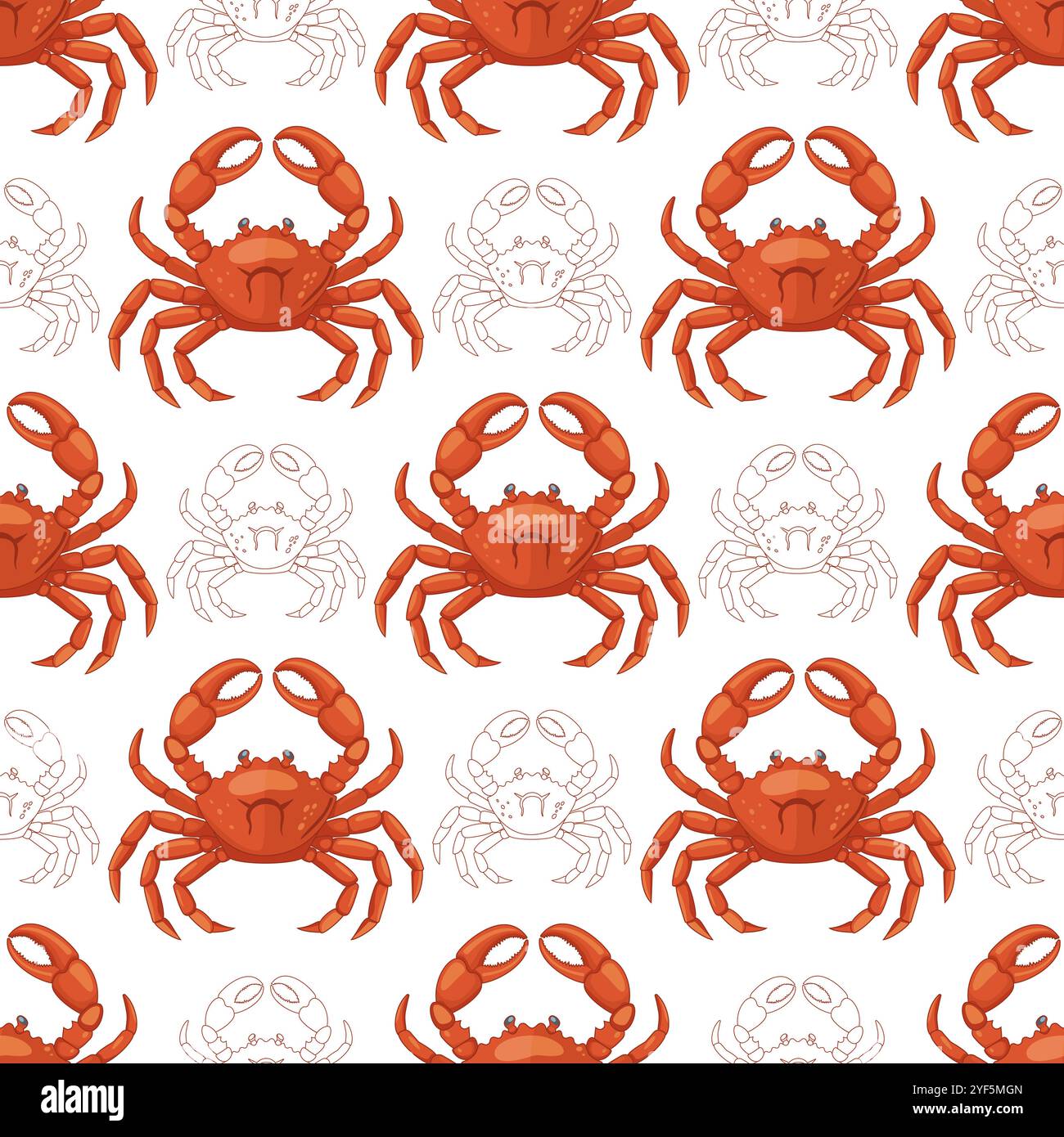 A seamless pattern of bright red crabs on a white background Stock ...
