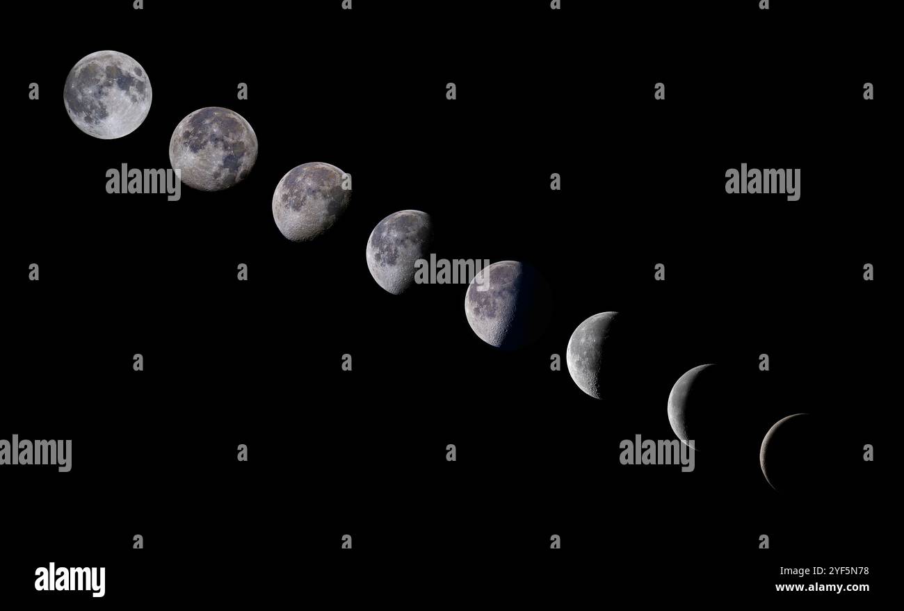 The October 16 to 29, 2024 moon phases over Ottawa, Canada Stock Photo ...