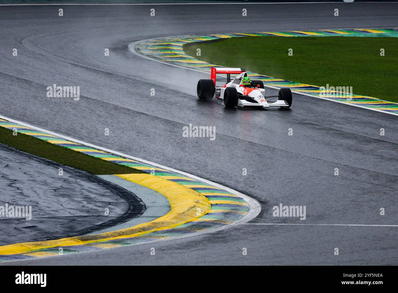 Lewis Hamilton driving the McLaren MP4/5B of Ayrton Senna during the ...