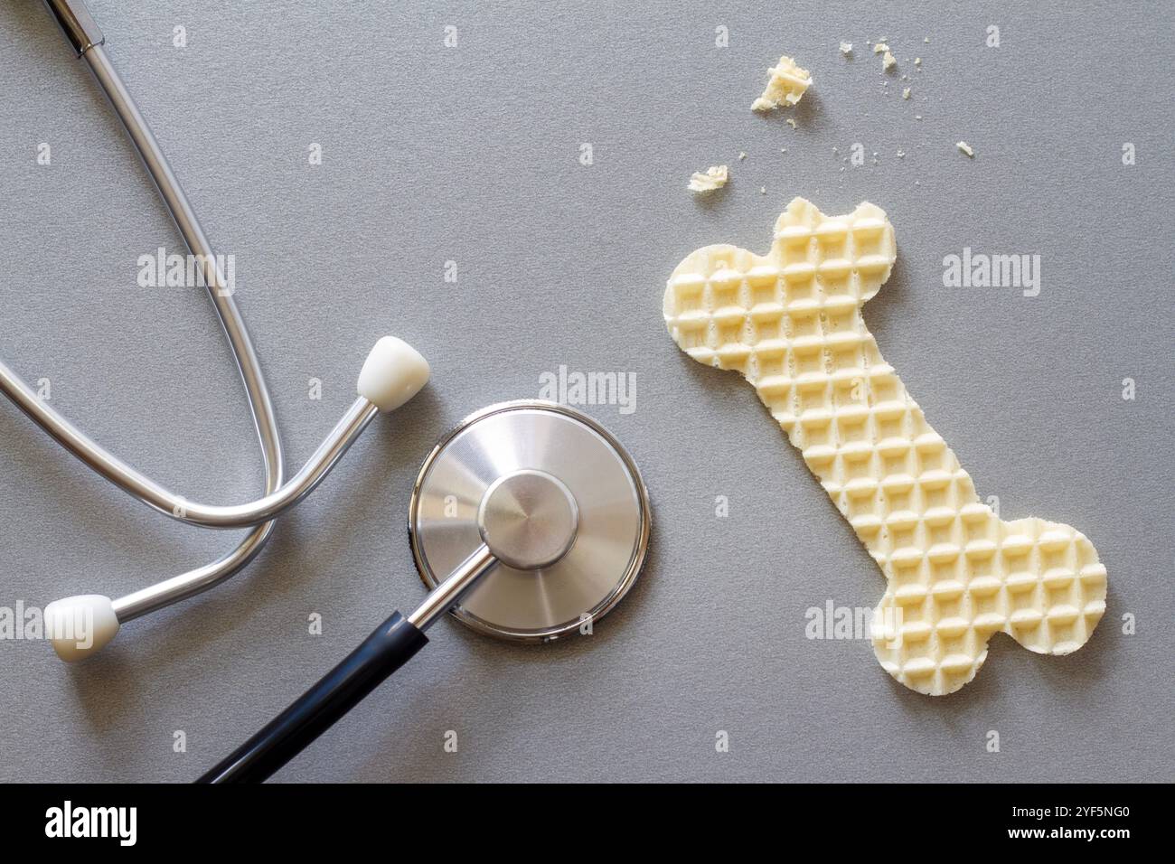 Bone-shaped waffle and stethoscope, fragile, brittle bones ...