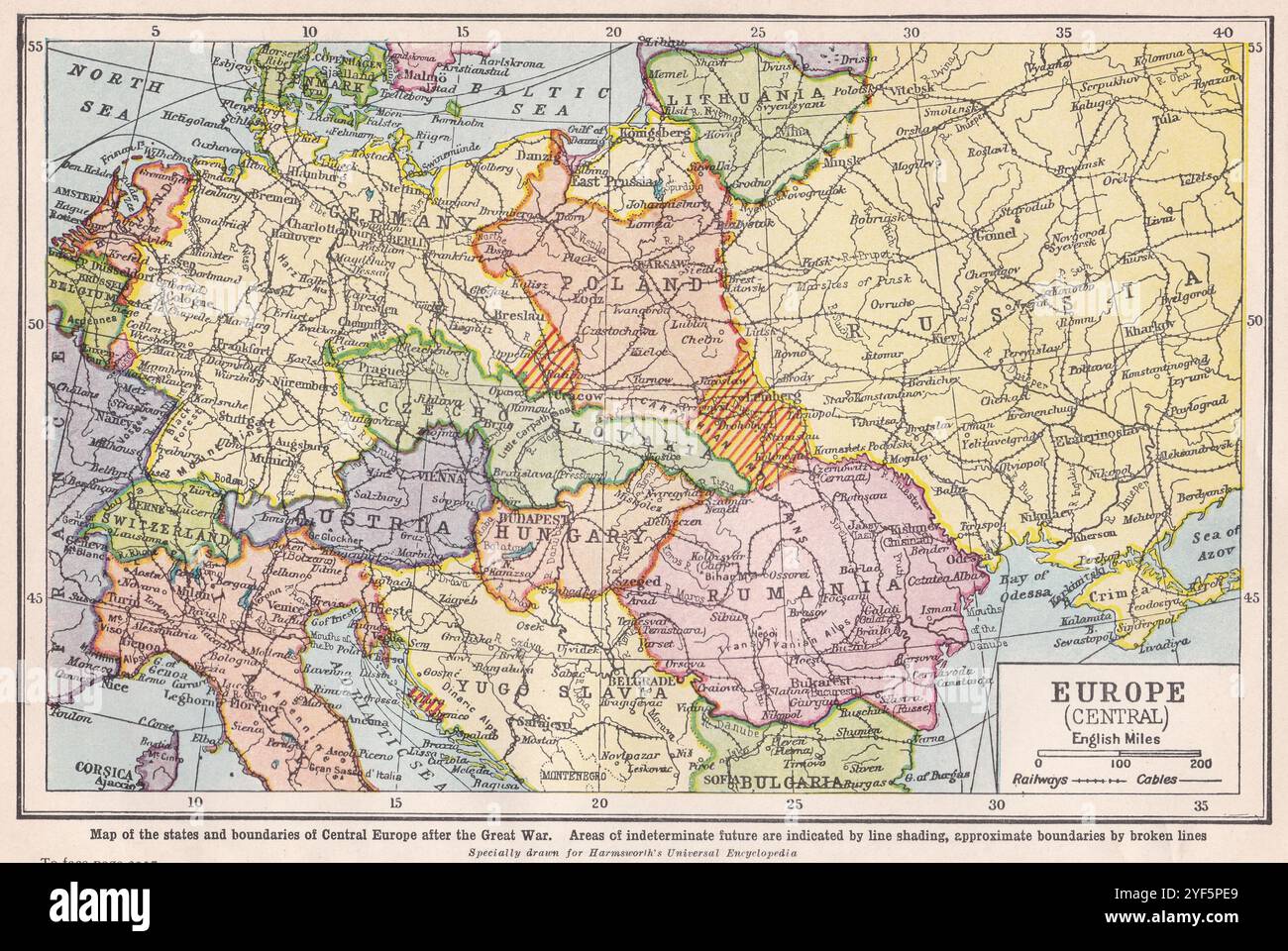 Vintage map of Europe showing states and boundaries of Central Europe ...
