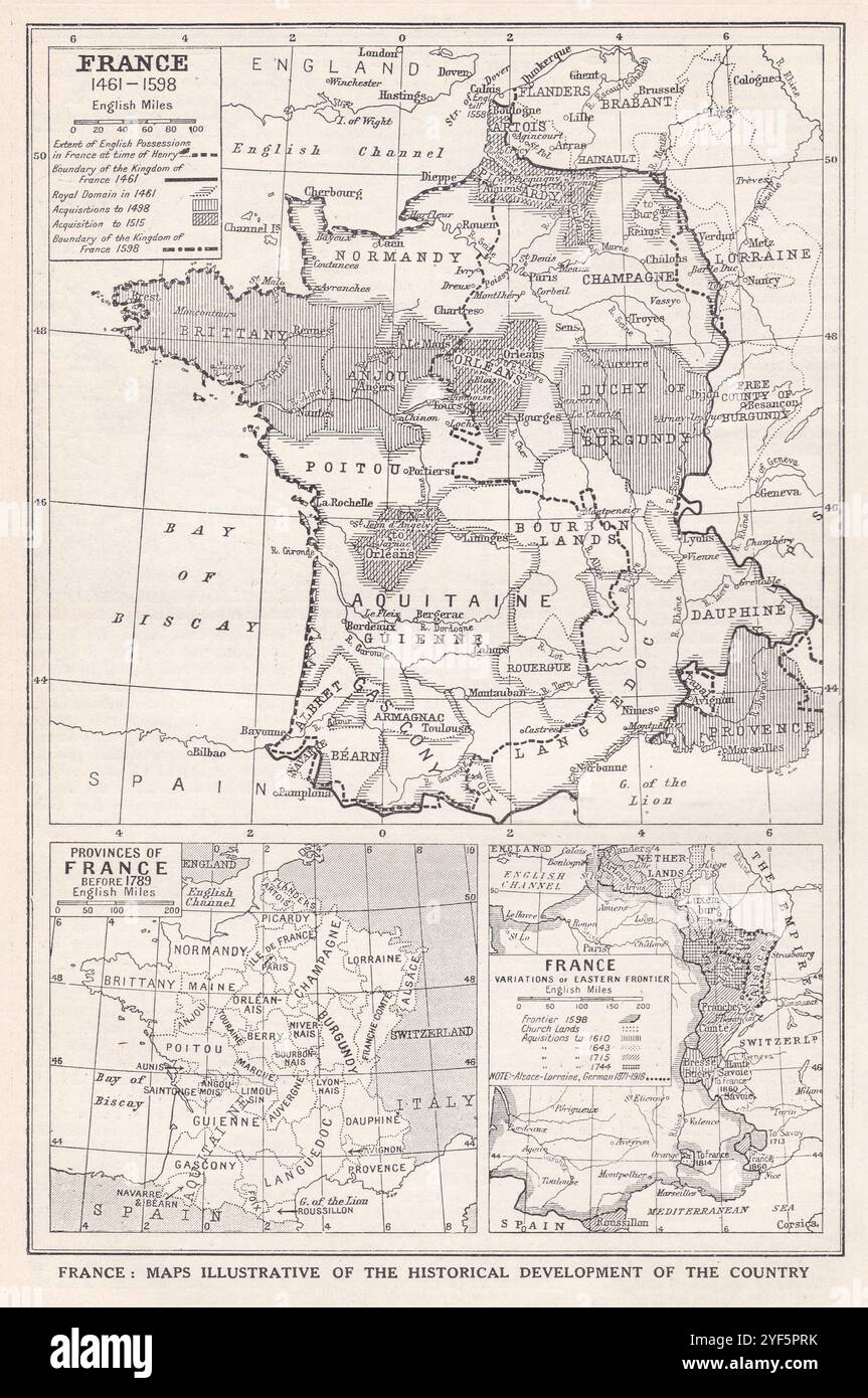 Vintage maps of France illustrating the historical development of the ...
