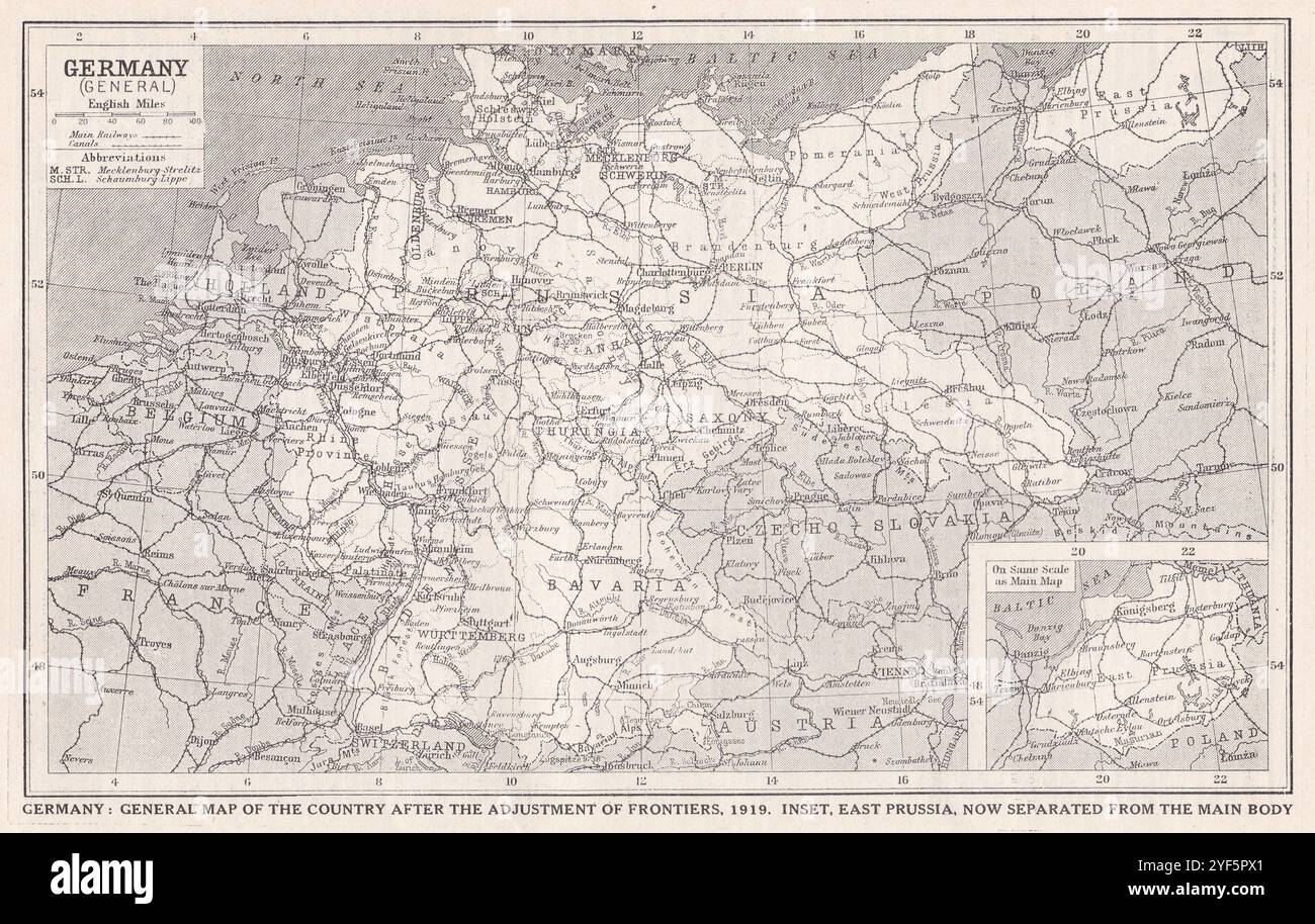 Vintage map of Germany showing the adjustment of Frontiers, 1919 Stock ...