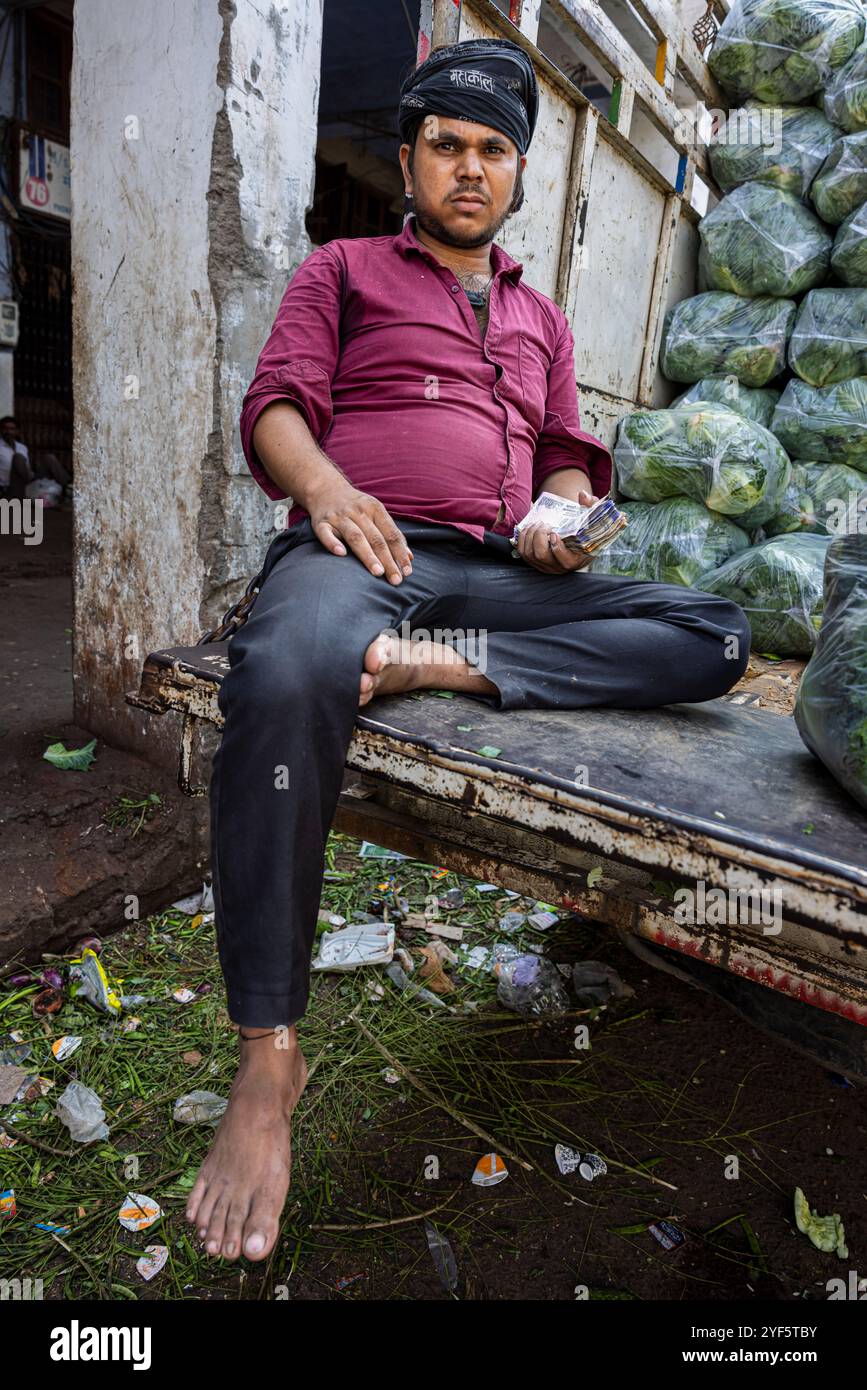Portrait of a male street vendor, Ahmedabad, Gujarat, India Stock Photo ...