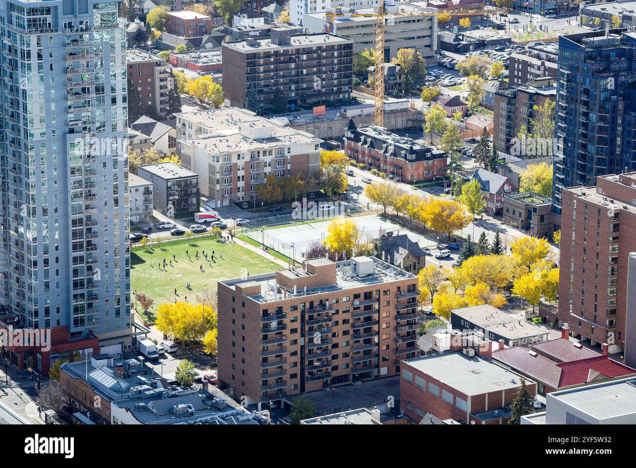 Calgary Alberta Canada, October 10 2024: Looking down view of an inner ...